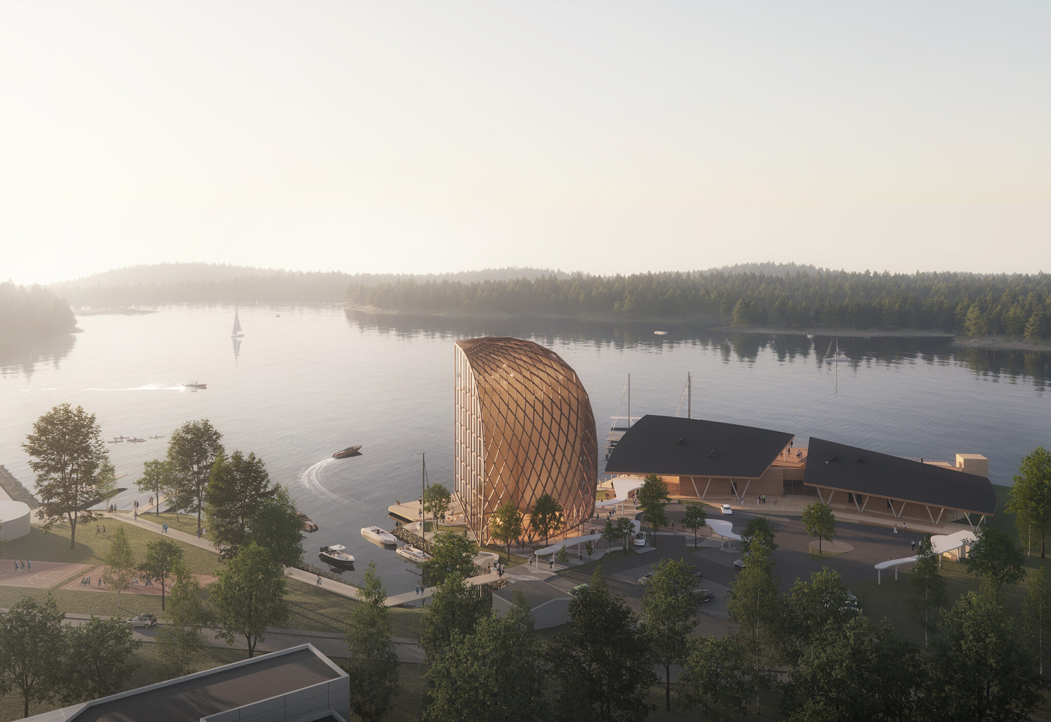 Creating a lakeshore lookout with an innovative wooden structure ...
